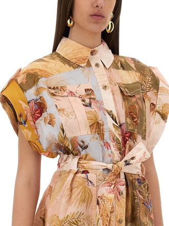 Zimmermann Linen Overalls with Ascension Lapels Dress - Multicolor