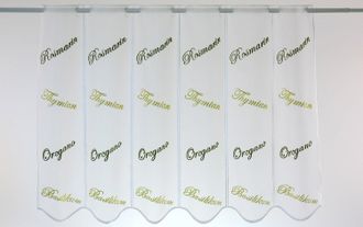 Gerster Scheibengardine Kräuter grün Bestickt Höhe 60cm | Breite der Gardine frei wählbar in 16cm Schritten | Gardine | Panneaux (Höhe 60cm)