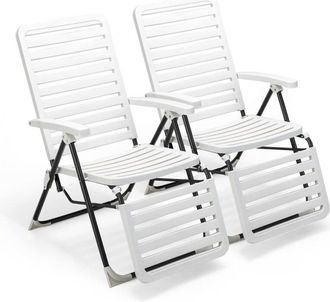 Costway Costway - Lot de 2 Chaise Longue Inclinable avec Dossier R&eacute;glable &agrave; 7 Positions, Fauteuil de Jardin Pliante en pp R&eacute;sistant, Bain de Soleil pour
