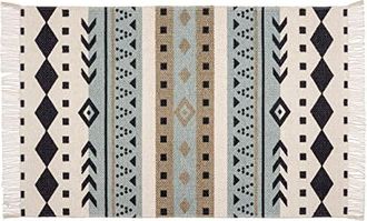 WENKO Badematte Bere, Badematte aus recycelter Baumwolle mit trendigem Ethno-Muster in Jacquard-Qualit&auml;t, Rutschhemmende Unterseite und waschbar bis 30&deg;C, a