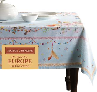 Maison d'Hermine Tischdecken, 100% Baumwolle, 160cm x 220cm dekorative quadratische Oster-Tischdecke, waschbare Tischdecke für Feiertagsessen, Hochzeit, Babyparty, Ibi