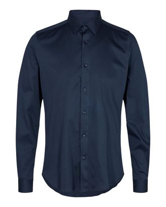 Mos Mosh Unifarbenes Jerseyhemd Marco mit Under-Button-Down-Kragen in
