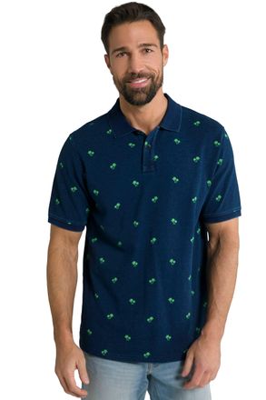 JP1880 Herren Poloshirt, Halbarm, Indigo-Färbung, Palmen Print Shirt, Nachtblau, XL