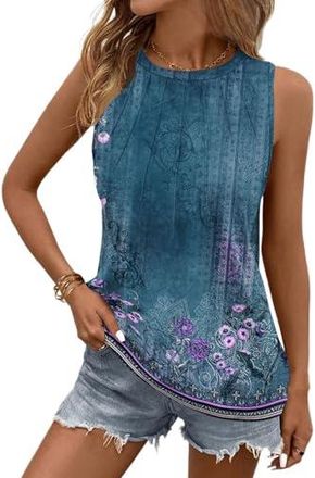 Generic Debardeur Femme Chic et &eacute;l&eacute;gant Chemisier sans Manche Imprim&eacute; D&eacute;bardeur Crop Top Ete Haut Chic et Elegant Fluide Ample Caraco Vetement Femme Tee Shirt