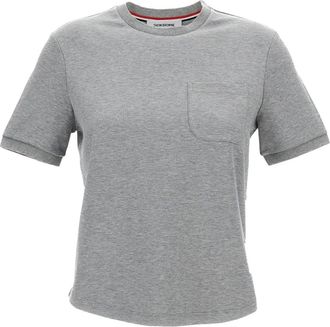 Thom Browne Femme, Tops, Gris, Taille: 36 FR T-shirt en coton &agrave; manches courtes