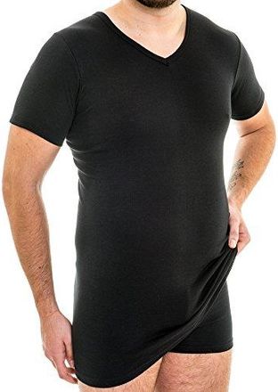 Hermko 164887 T-Shirt Homme Extra-Long avec Col en V en Coton/Modal (+10 cm), Taille:7 (XXXL), Couleur:Noir