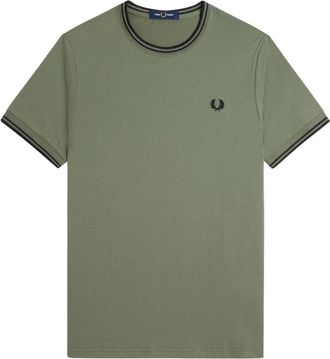 Fred Perry Homme, Tops, Vert, Taille: XL Tee-shirt Vert à Côtes Contrastées