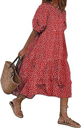 ORANDESIGNE nicticsi Robe Femme Ete Bohème Grande Taille Chic et Elegant Rétro Mode Robes Ample Vintage Maxi De Plage Décontracté Boho Tunique T-Shirt Chemise B 0