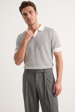 Trendyol MAN Jungen Dunkelblau Gestreift Kurz Relaxed Fit Poloshirts