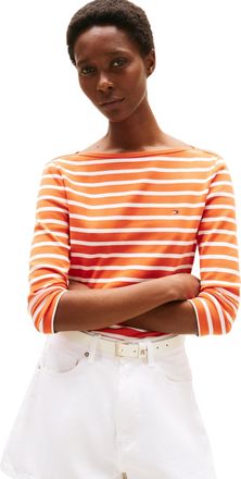 Tommy Hilfiger Damen Langarmshirt New Cody Slim U-Boot-Ausschnitt, Mehrfarbig (Classic Breton Orange/ECU), XS