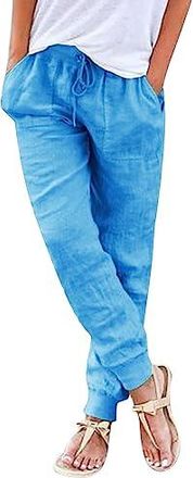 Generic Pantalon de yoga &agrave; jambes fusel&eacute;es pour femme - Pantalon d&eacute;contract&eacute; avec taille &eacute;lastique au dos et poches, jambe droite confortable, bleu ciel, XXL
