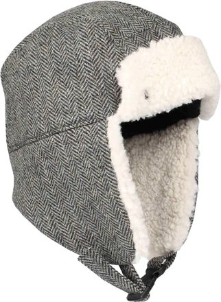 Loevenich Winterm&uuml;tze mit Ohrenklappen | Fischgr&auml;t-Design | 100% Wolle | OneSize | Damen Winteraccessoire Black