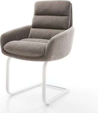DELIFE Freischwinger Abelia-Flex mit Armlehnen Strukturstoff Soft Taupe Freischwinger flach Wei&szlig;, Esszimmerst&uuml;hle