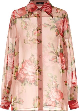 Dolce & Gabbana Femme, Blouses et Chemises, Rose, Taille: 40 FR Bouquet Print Silk Chiffon Shirt