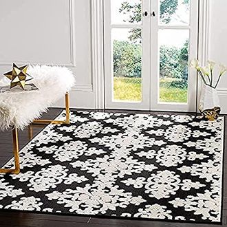 Safavieh Traditionell Teppich für Wohnzimmer, Esszimmer, Schlafzimmer - Cottage Collection, Kurzer Flor, Schwarz und Creme, 201 X 290 cm