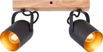 Brilliant Tronte Spotbalken 2flg gold/schwarz/holz, Metall/Holz, 2x D45, E14, 28 W