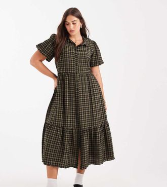 New Look Plus New Look Curve - Robe chemise mi-longue &agrave; carreaux - Vert