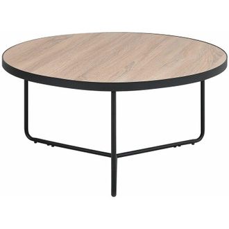 Beliani Couchtisch heller Holzfarbton / Schwarz mdf Platte Stabiles Gestell Rund Modern Industriell
