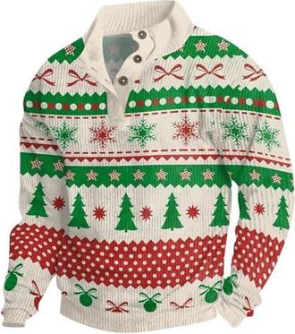 Generic Sweatshirts pour hommes pulls de Noël en velours côtelé sweatshirts tendance flocon de neige imprimé graphique sweatshirt surdimensionné à manches lon