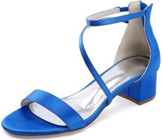 Generic Chaussures Mariage Femme &Eacute;t&eacute; Chunky Heels Bout Ouvert Mari&eacute;e Talons Bas Sandales Mode Dress F&ecirc;te Bridal 4.5Cm,Royal Blue,42 EU