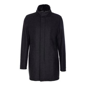Herno Grauer Wollmantel mit Shearling-Kragen - - Coats - Herren - Grau - XL