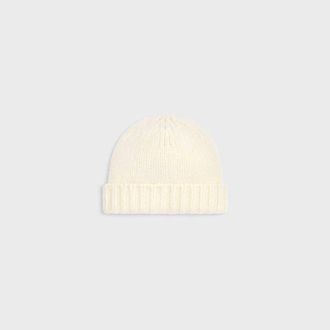 Celine AA09Y0899 Ribbed Wool Knit Winter Hat - Ivory