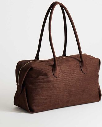 Topshop Tabby gro&szlig;e Weekender-Tasche in Schokobraun mit Flechtstruktur