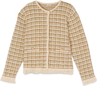 Oltre Femme, Vestes, Beige, Taille: 40 FR Cardigan en coton m&eacute;lang&eacute; avec franges