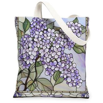 Generic Sac fourre-tout en toile de fleurs lilas printani&egrave;res pour le shopping, 33 x 38,1 cm, sac d&eacute;picerie r&eacute;utilisable pour femme, peinture esth&eacute;tique, d&eacute;co