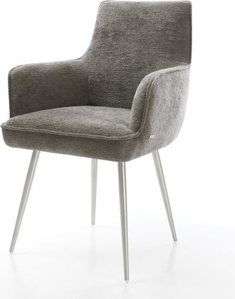 DELIFE Esszimmerstuhl Heira-Flex mit Armlehnen Boucl&eacute; Soft Schlamm 4-Fu&szlig; konisch Edelstahl Taschenfederkern, Esszimmerst&uuml;hle