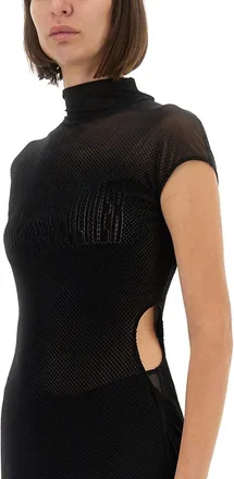 Jean Paul Gaultier Flocked Logo Mesh Dress - Black