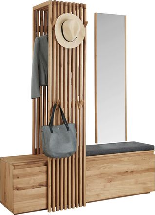 Linea Natura Garderobe, Eiche, Holz, Glas, Textil, Eiche, massiv, 157x195x51 cm, Garderobe, Garderoben-Sets & Serien, Garderoben-Sets