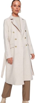 Trendyol Trendyol Damen Gerade Lange Ärmel Tailliert Mantel Coat, Stone, 40 EU