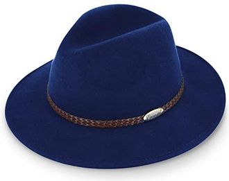 Fiebig Casual Traveller Chapeau en feutre de laine | Crushable & Waterproof avec garniture en cuir tressé, bleu roi, 57