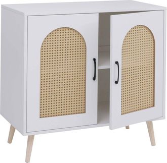 Hhg [NEUWERTIG] Kommode HHG-904, Schrank mit T&uuml;ren Anrichte Stauf&auml;cher, Poly-Rattan MDF Melamin 79x80x40cm wei&szlig;