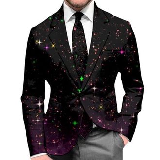 Generic Veste &agrave; paillettes pour homme - Imprim&eacute; multicolore - Costume de carnaval - Veste de costume slim fit - Avec motif cravate - Tenue de f&ecirc;te disco des a