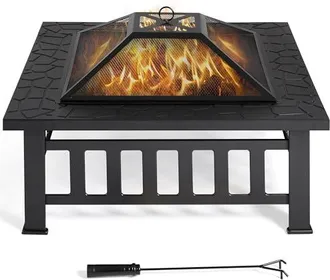 Yaheetech Feuerschale mit Funkenschutz 86x86x54cm, 3 in 1 Multifunktional Feuerkorb mit Deckel & Sch&uuml;rhaken Fire Pit Feuerstelle Outdoor f&uuml;r den Garten/Terrasse