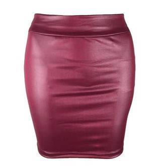 Generic Jupe Crayon Femme Sexy- Jupe Cuir Femme Grande Taille Couleur Unie Moulante Mini Jupes Taille Haute Coupe Ajust&eacute;e Chic Pas Cher Tendance Basiques Casu