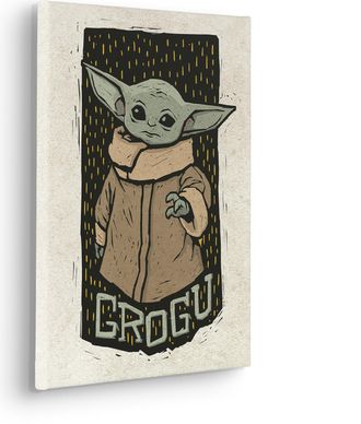 Komar Keilrahmenbild - Star Wars The Mandalorian Grogu Lino-Cut - Größe: 30 x 40 cm - Kinderzimmer, Wanddekoration