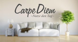Indigos UG Wandtattoo Wohnzimmer - Wandaufkleber Carpe Diem - Genie&szlig;e den Tag - 120cm x 37cm anthrazit E947 - Aufkleber Kinderzimmer Schlafzimmer K&uuml;che Badezimme