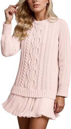 Generic Robe pull pour femme avec jupe en dentelle, robe en tricot, tricot torsad&eacute; &eacute;l&eacute;gant, automne, confortable, chaud, laine, col rond, robe pliss&eacute;e patchwo