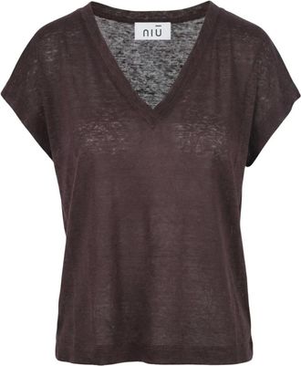 Ni&ugrave; Niu, Femme, Tops, Brun, Taille: 40 FR Trapeze Linen T-Shirt