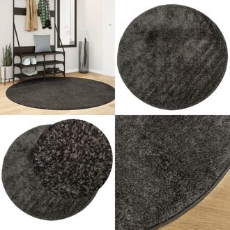 vidaXL Vidaxl - Teppich istan Hochflor Glänzend Anthrazit ø 160 cm - Weicher Teppich - Hochflor - Anthrazit - Polyester - Rutschfest - Home & Living