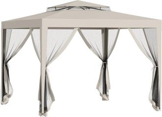 OUTSUNNY Tonnelle barnum de jardin 3L x 3l m avec 4 moustiquaires amovibles - double toit - m&eacute;tal polyester beige