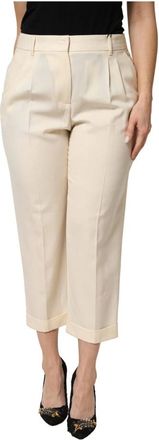 Dolce & Gabbana Femme, Pantalons, Beige, Taille: 38 FR Pantalon Cropped Taille Mi-Haute