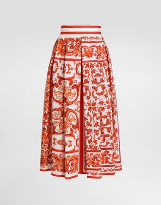 Dolce & Gabbana Faltenrock Aus Popeline Mit Majolika-print - Frau Unterw&auml;sche Mehrfarbig 36