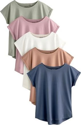 Next Femme Lot de 5 t-Shirts à Mancherons Ecru/Taupe/Brown/Blue/Yellow XL