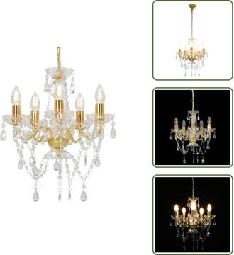 vidaXL Vidaxl - Lustre avec perles de cristal Dor&eacute; Rond 5 x E14 - Lustres Dor&eacute;s - Lustres Modernes - Luminaires Int&eacute;rieurs - Lampes Suspendues - D&eacute;coration