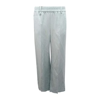 Marella Femme, Pantalons, Bleu, Taille: 34 FR Pantalon Large en Mélange de Lin Monochrome