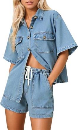 Generic Ensemble de vestes d&eacute;t&eacute; 2026 pour femmes, ensemble d&eacute;contract&eacute; &agrave; manches courtes et short en jean, ensemble d&eacute;t&eacute; deux pi&egrave;ces pour femmes, Bu2., XL